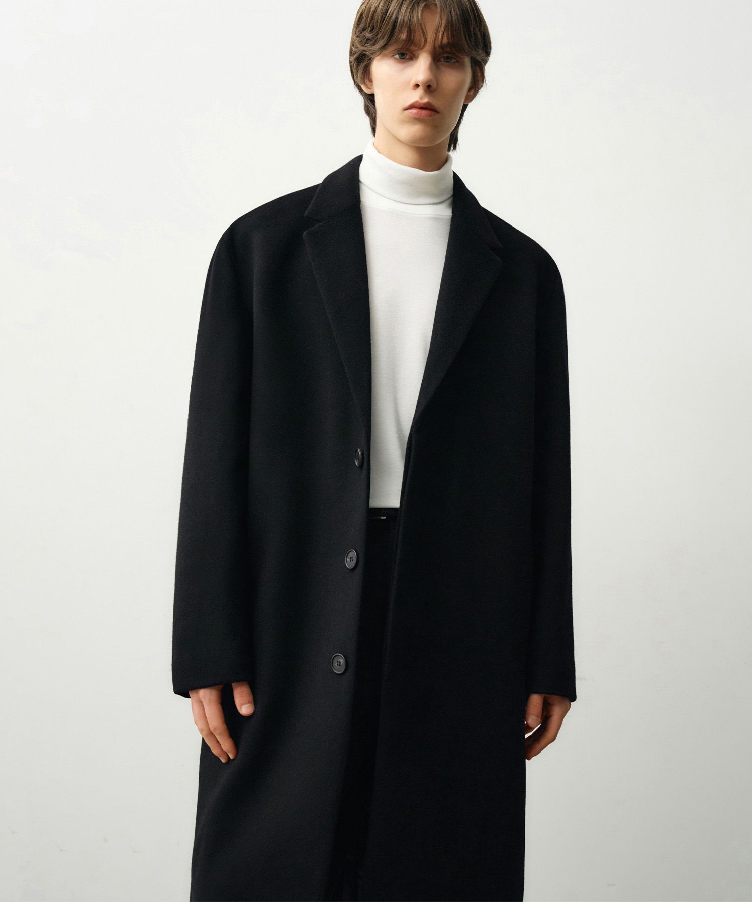 MUSINSA | DRAW FIT Premier Pure Cashmere Hidden Single Coat [BLACK]