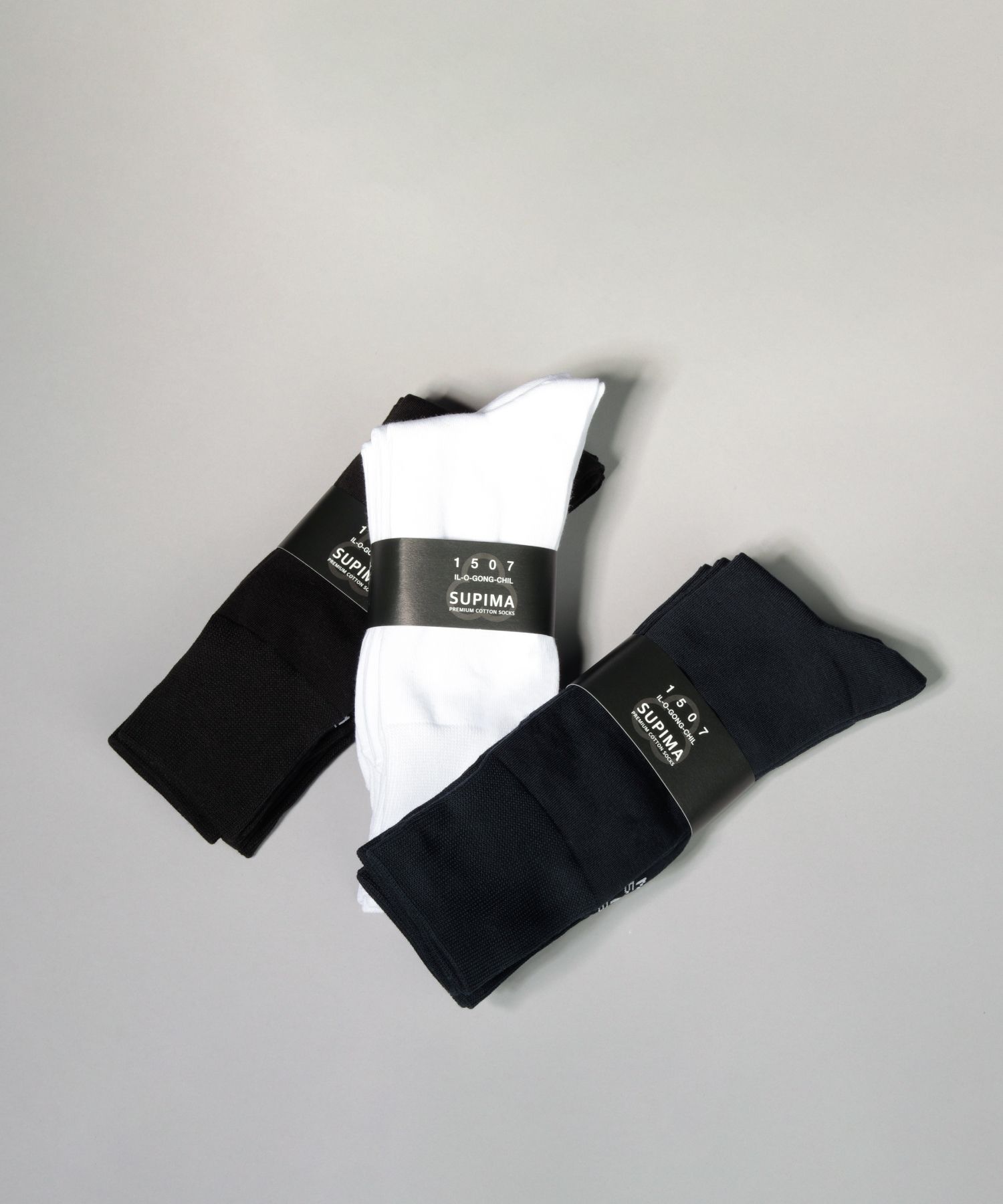 MUSINSA | IL-O-GONG-CHIL [6PACK] 1507 Basic High Supima Cotton Socks _ Black/Navy/Snow White