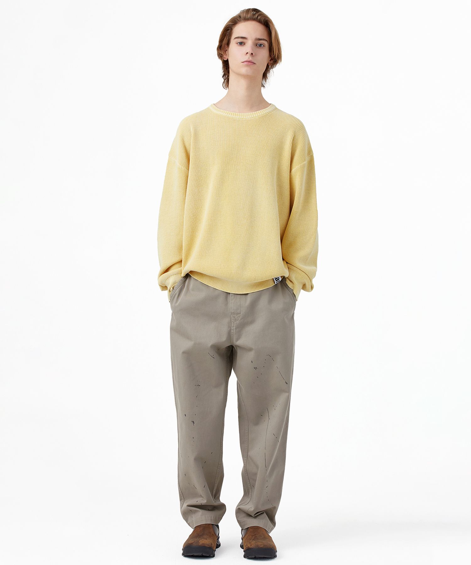 MUSINSA | thisisneverthat® Acid Wash Knit Sweater Lemon