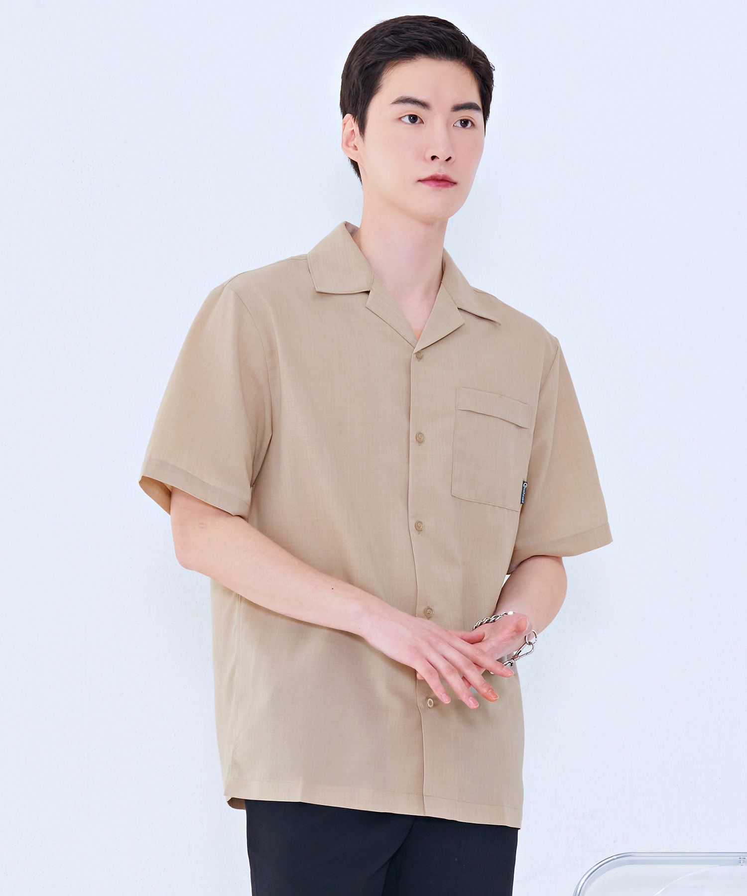 MUSINSA | CHASECULT Men's Modern Open Collar Short Sleeve Shirt-BBRK5519D0X