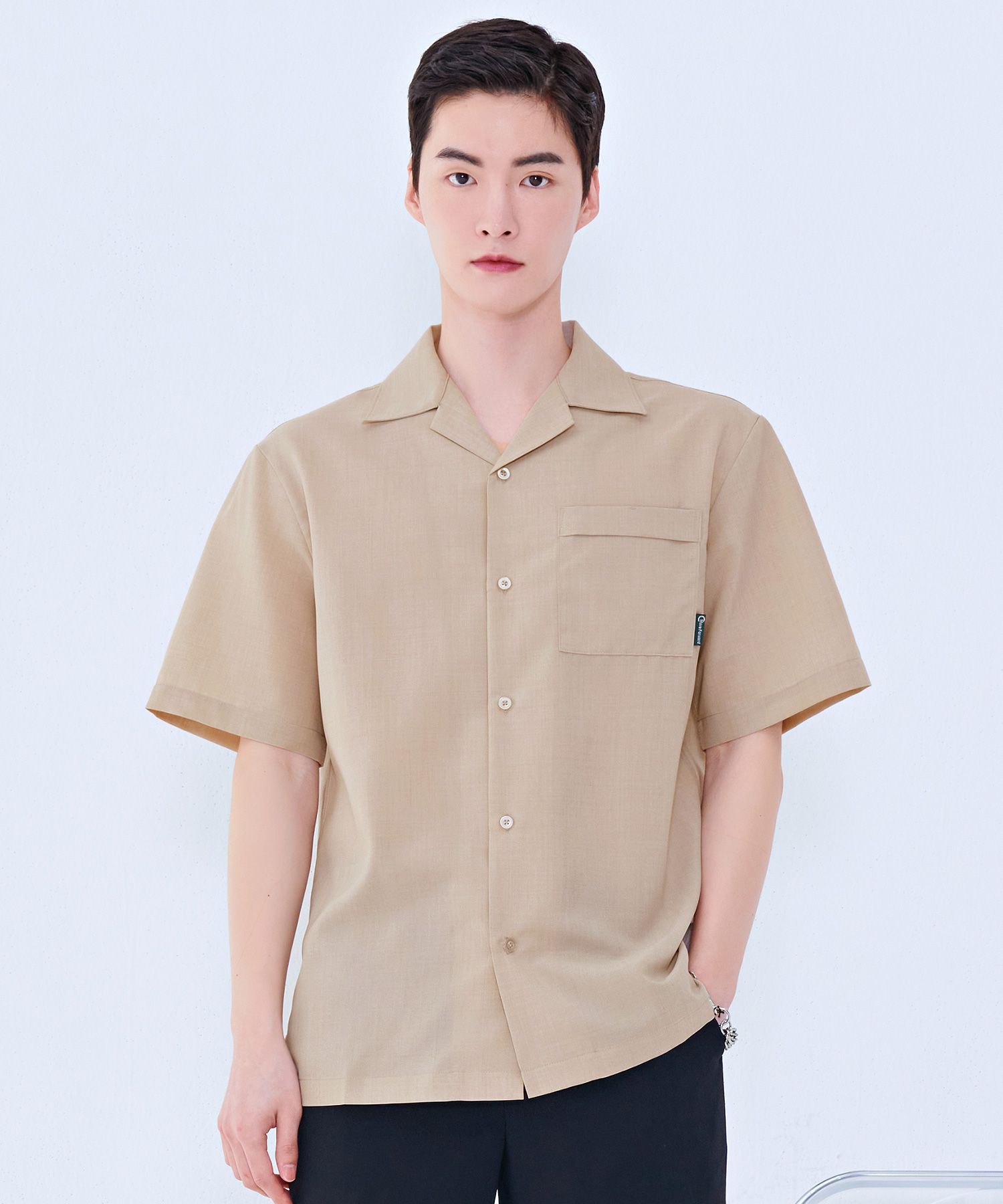 MUSINSA | CHASECULT Men's Modern Open Collar Short Sleeve Shirt-BBRK5519D0X