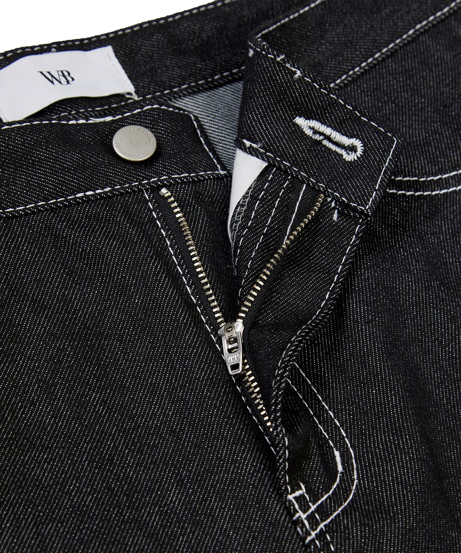 MUSINSA | WEST GRAND BOULEVARD Semi-wide raw denim pants BLACK INDIGO