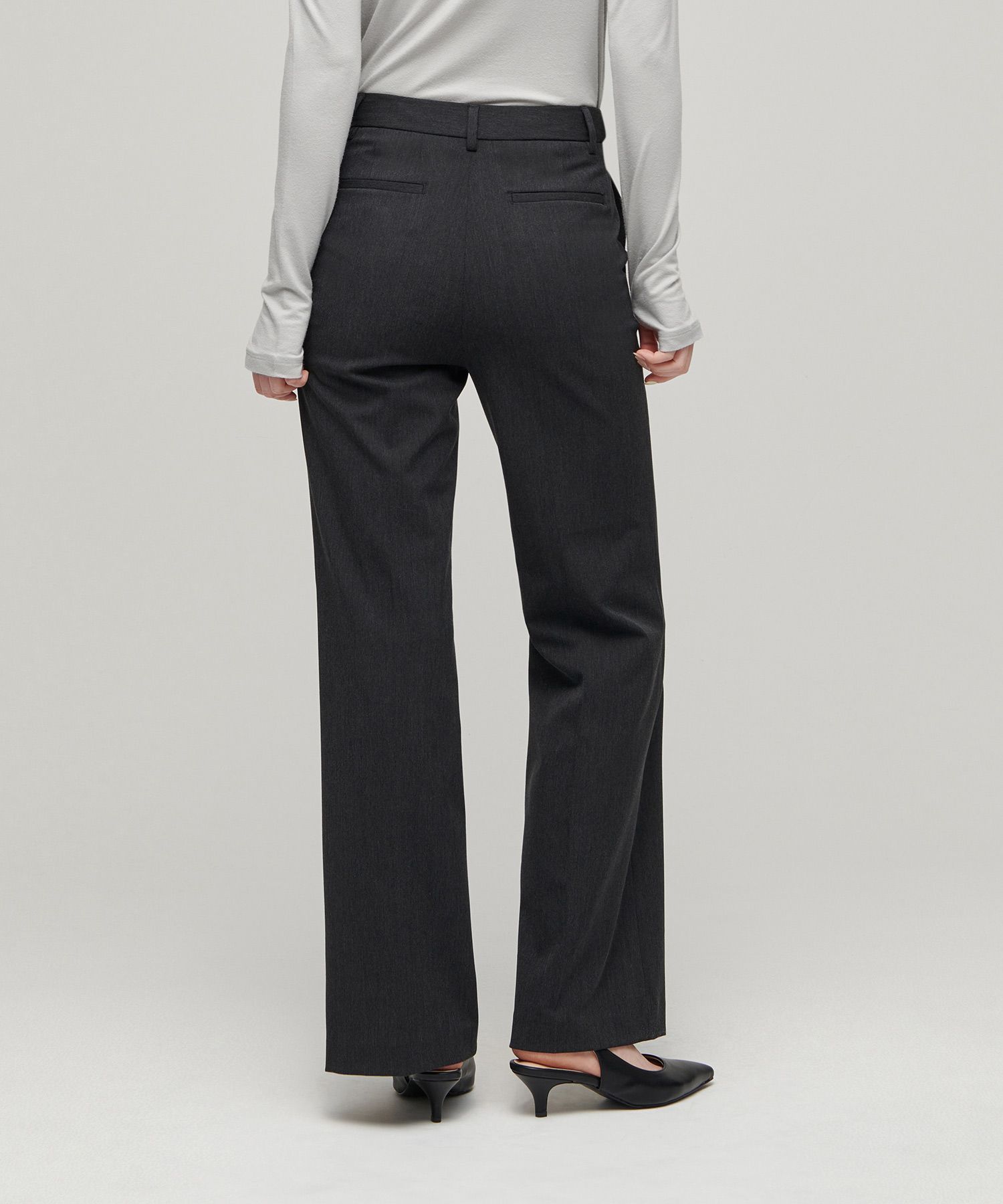 MUSINSA | MUSINSA STANDARD WOMAN Women's Semi Boot Cut Hidden Banding Slacks [Charcoal Gray]