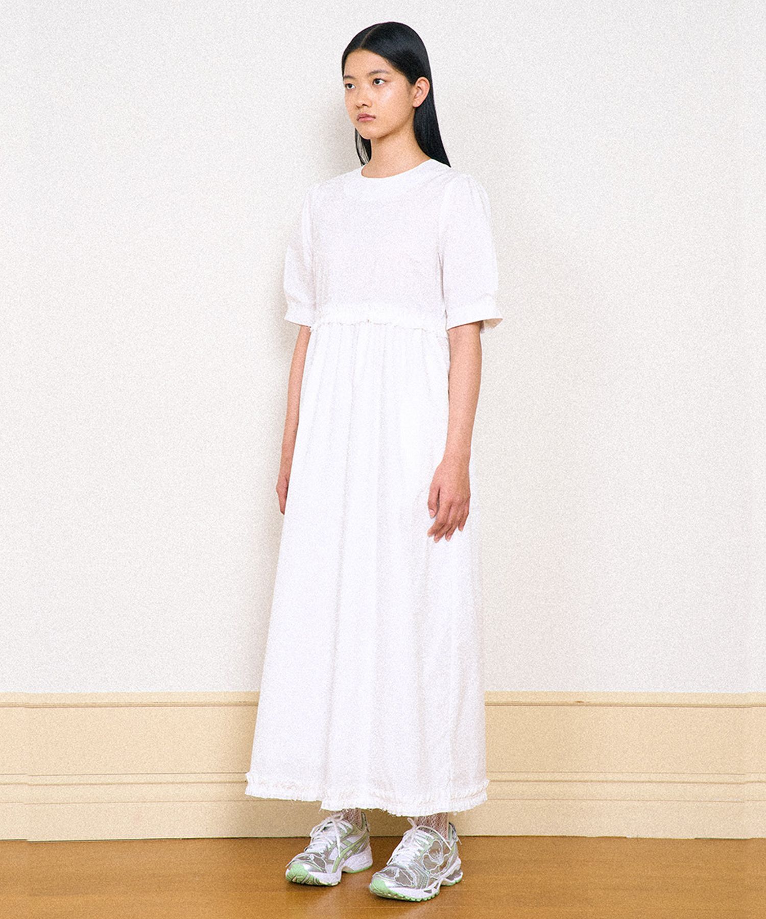 MUSINSA公式 | PARTIMENTO WOMEN Puff Sleeve Maxi Dress_White