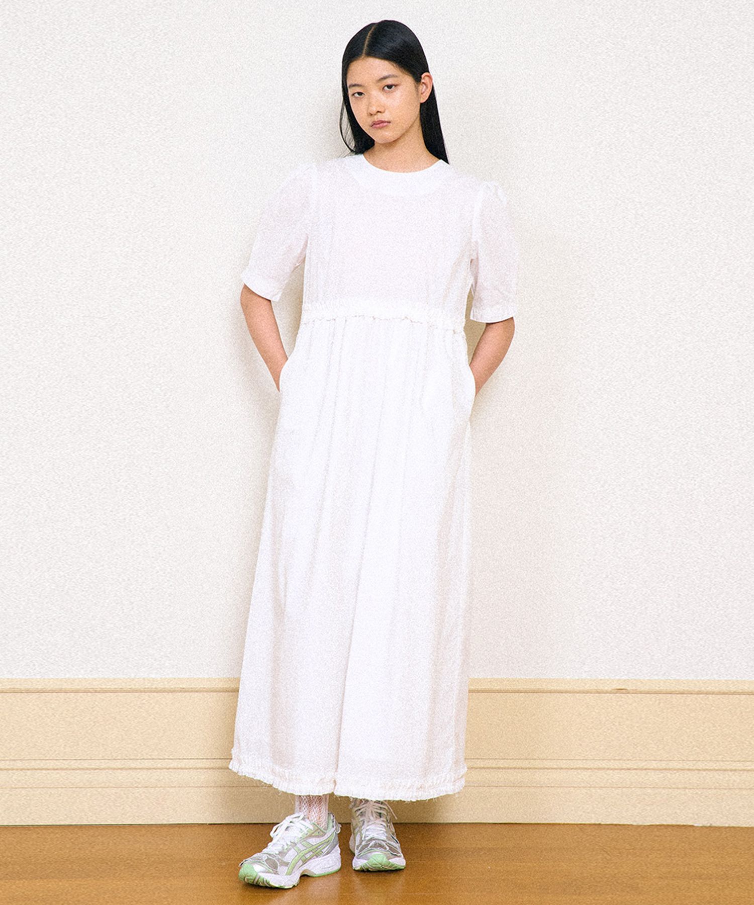 MUSINSA公式 | PARTIMENTO WOMEN Puff Sleeve Maxi Dress_White