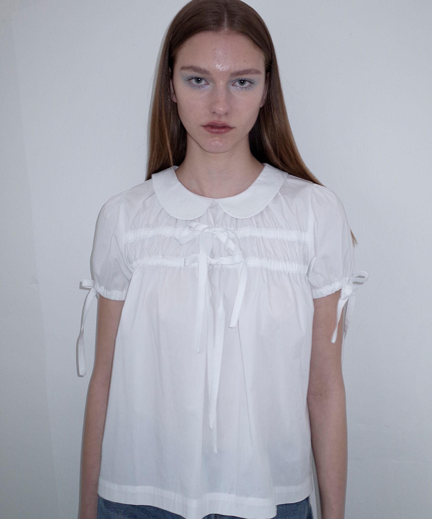 MUSINSA | PARTIMENTO WOMEN Open Back Ribbon Puff Blouse_White