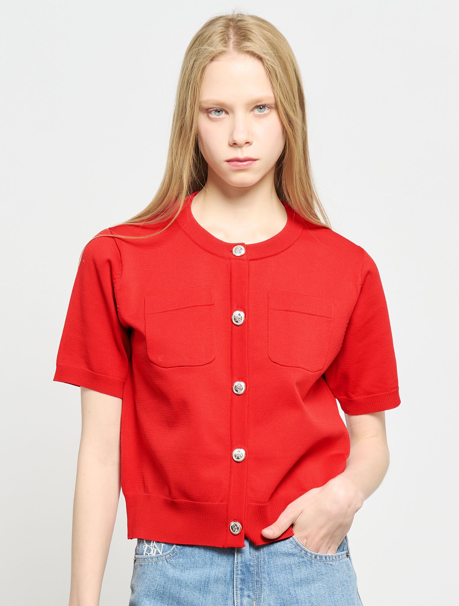 MUSINSA | GENERAL IDEA Pocket Half Cardigan [RED] / WBC2L04533