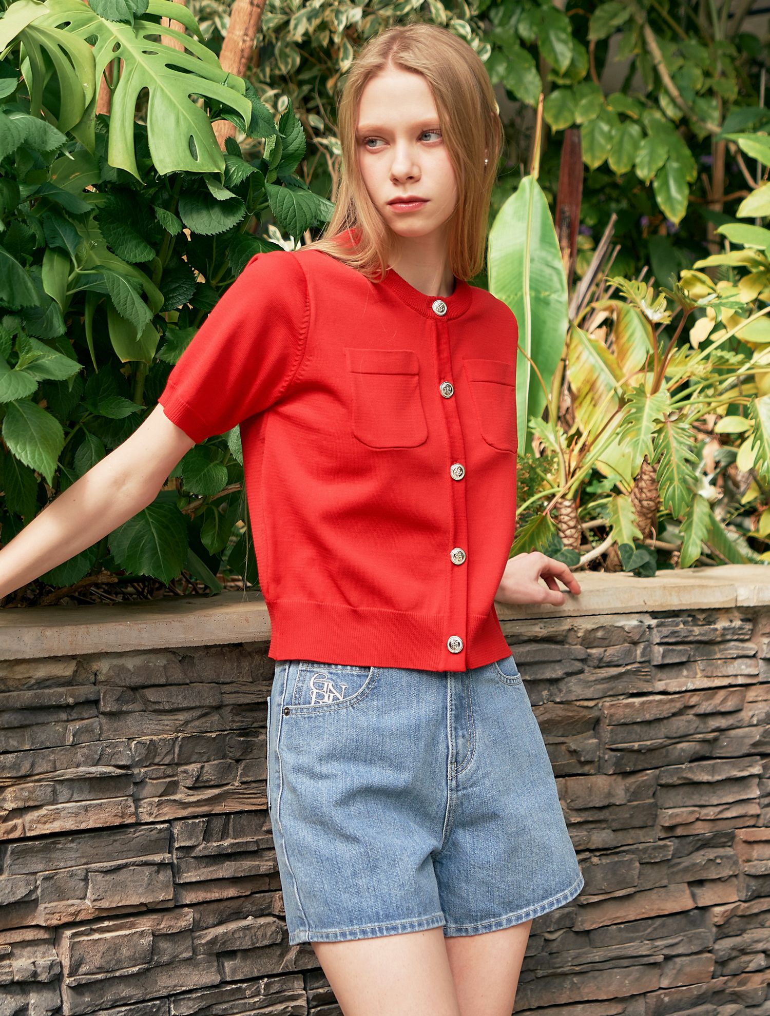 MUSINSA | GENERAL IDEA Pocket Half Cardigan [RED] / WBC2L04533