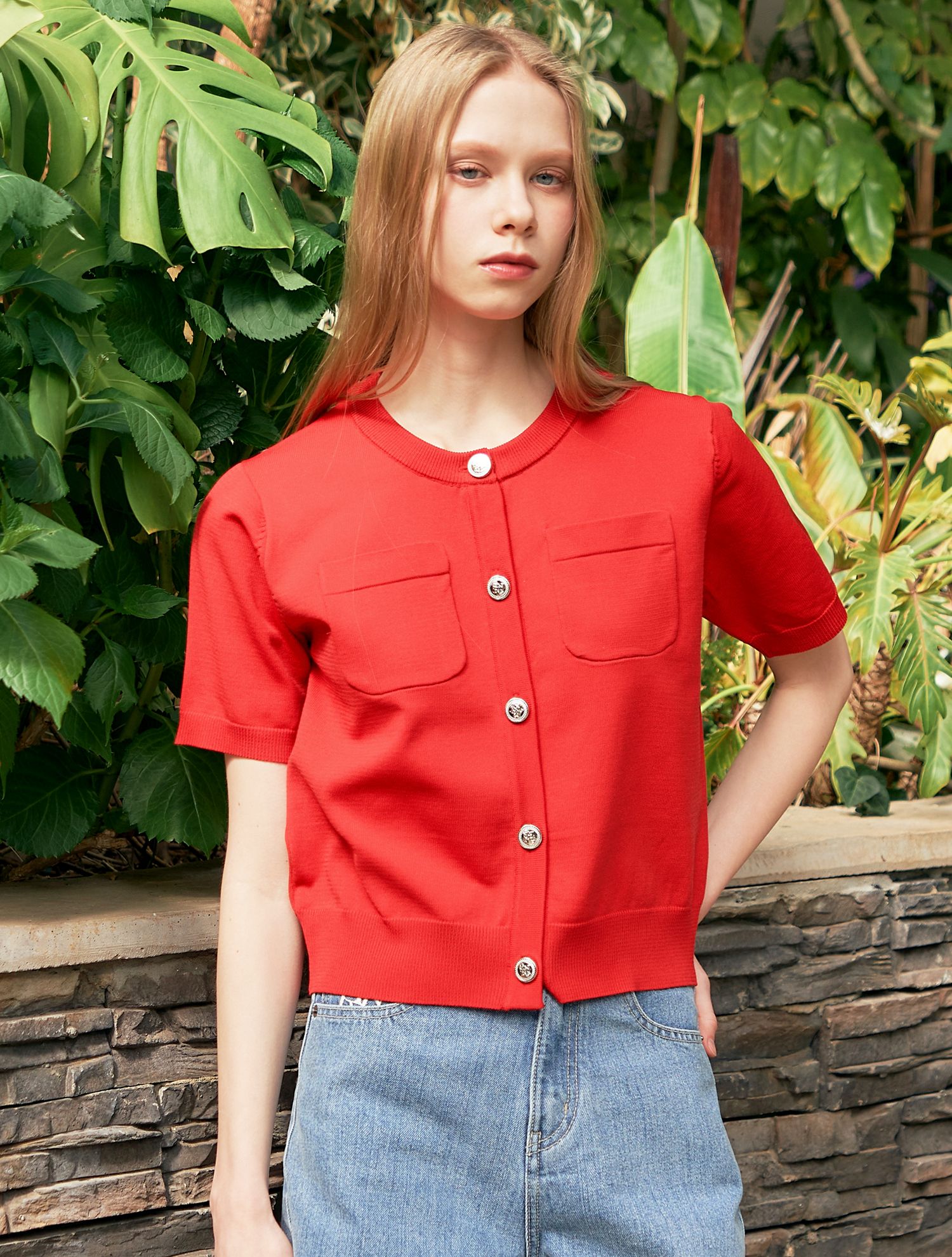 MUSINSA | GENERAL IDEA Pocket Half Cardigan [RED] / WBC2L04533