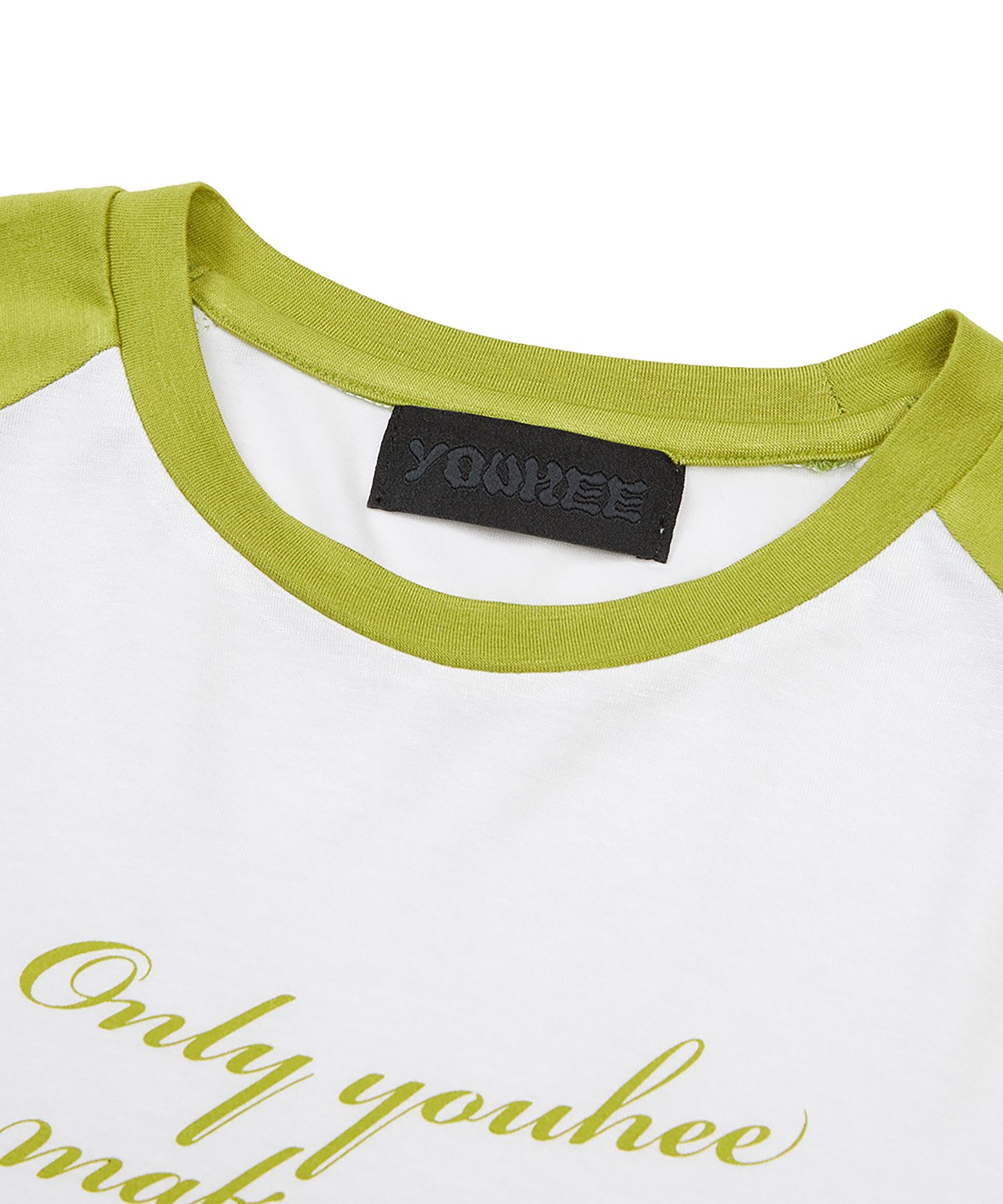 MUSINSA | YOUHEE REGLAN LETTERING LONG SLEEVE LIME