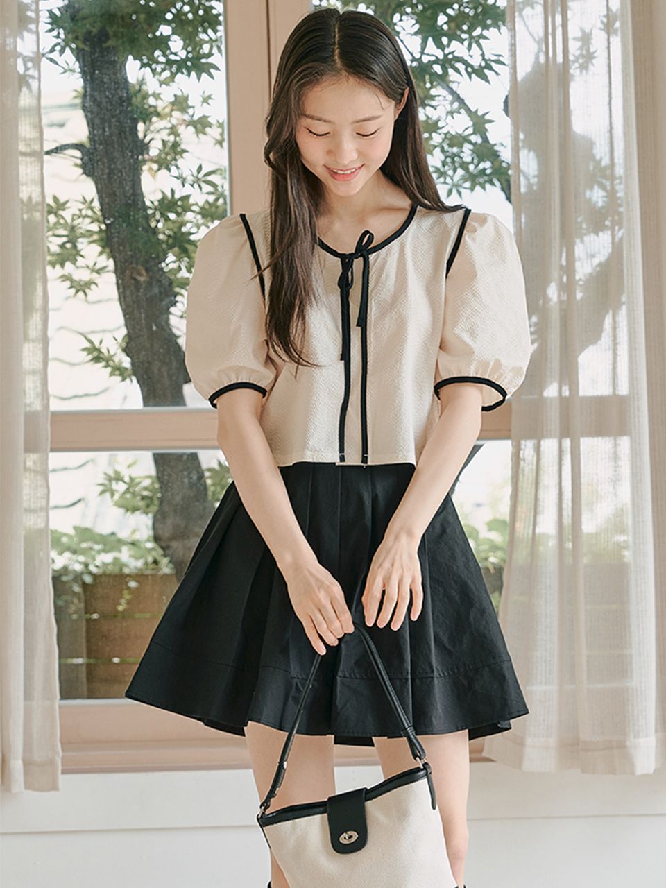 MUSINSA | ANOETIC ANC PIPING RIBBON PUFF BLOUSE_IVORY