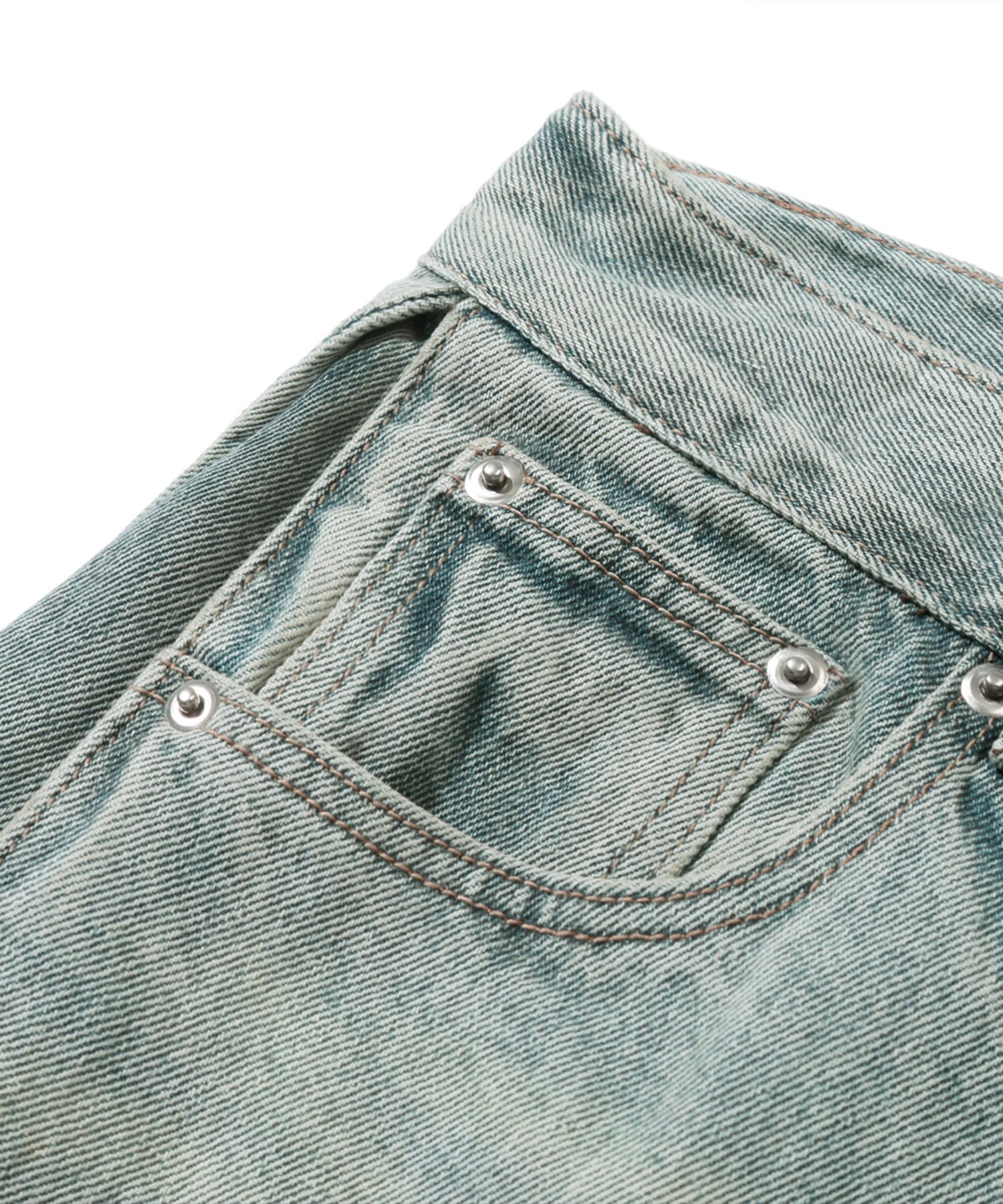 MUSINSA | TRILLION Side Tuck Snap Button Wide Denim Pants (BEIGE BLUE)