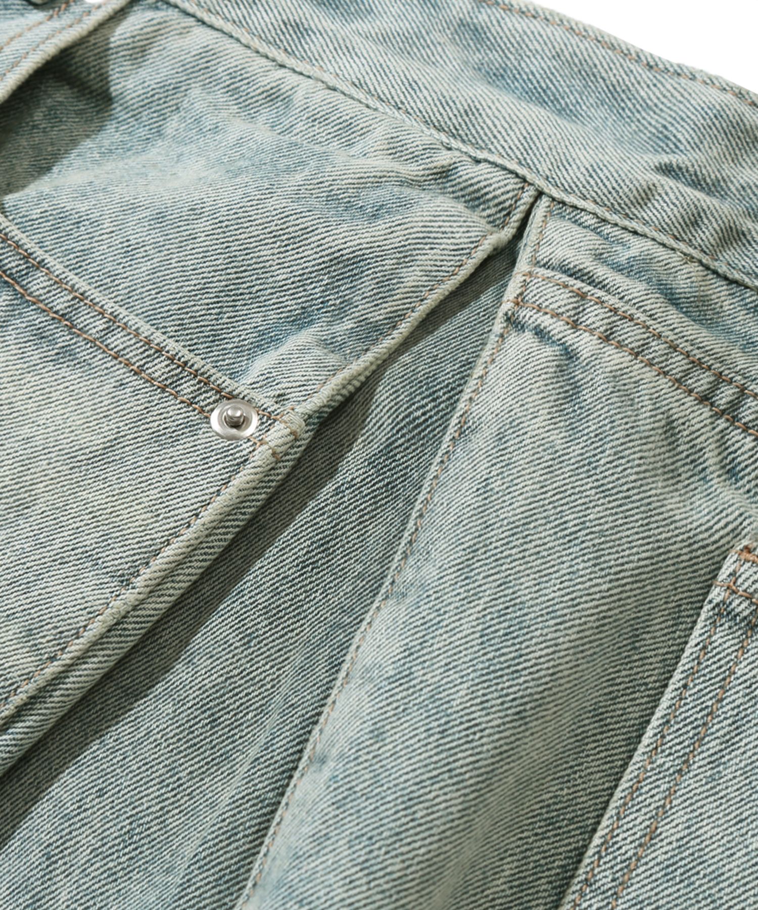 MUSINSA | TRILLION Side Tuck Snap Button Wide Denim Pants (BEIGE BLUE)