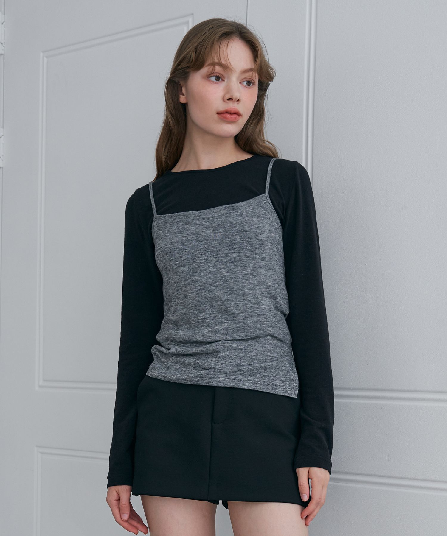 MUSINSA | 5OML String Slim Top (Melange Grey)