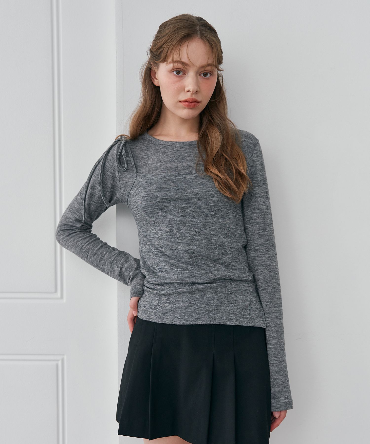 MUSINSA | 5OML String Slim Top (Melange Grey)