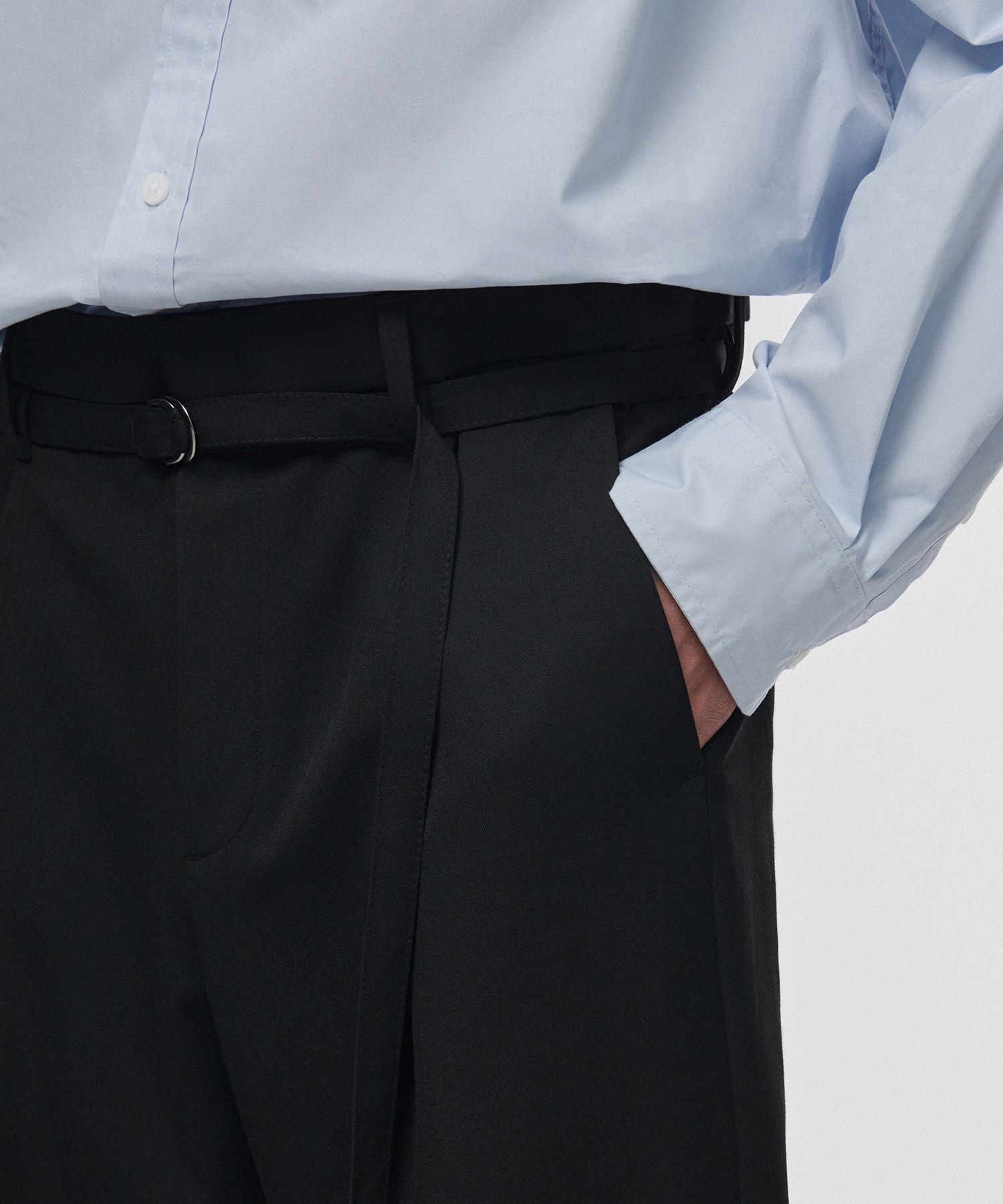 MUSINSA | MUSINSA STANDARD Narrow Belt One Chin Wide Slacks [Black]