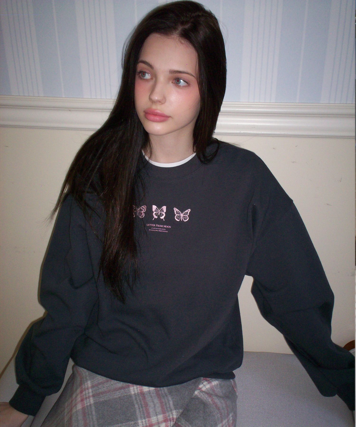 MUSINSA | LETTER FROM MOON Triple butterfly embroidered sweatshirt ...