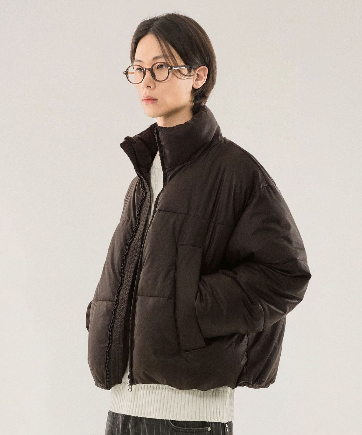 MUSINSA | SECONDMONO [2color] Leather bulky pocket padded jumper_SEJP002