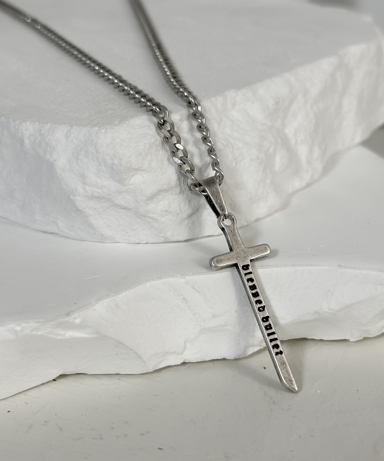 MUSINSA | BLESSED BULLET Classic Chain Cross Necklace-Vintage Silver