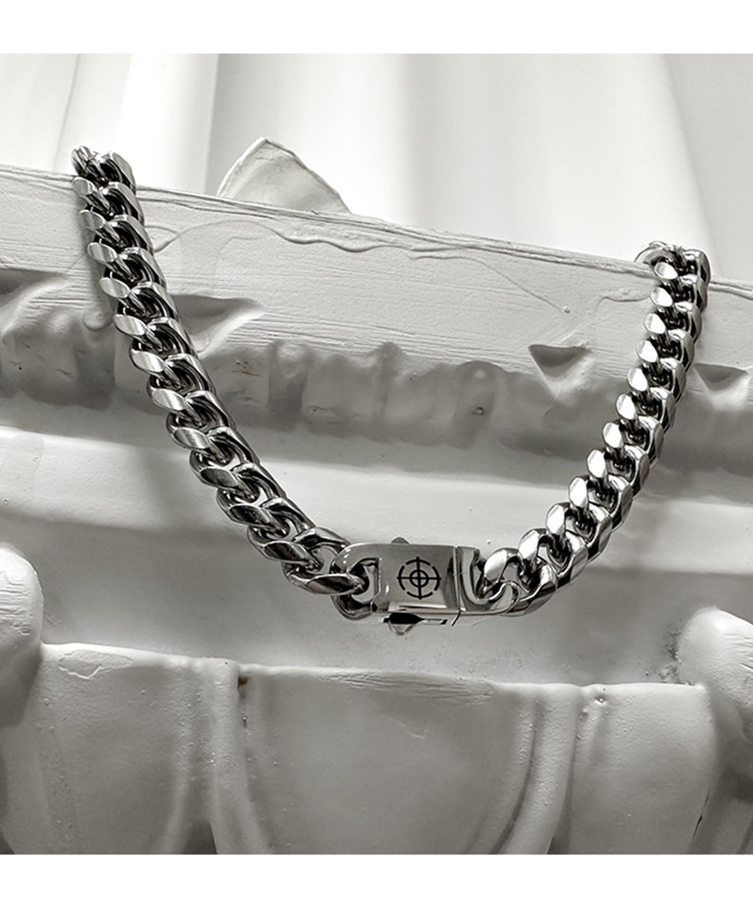 MUSINSA | BLESSED BULLET 10mm ss reversible classic chain necklace-silver