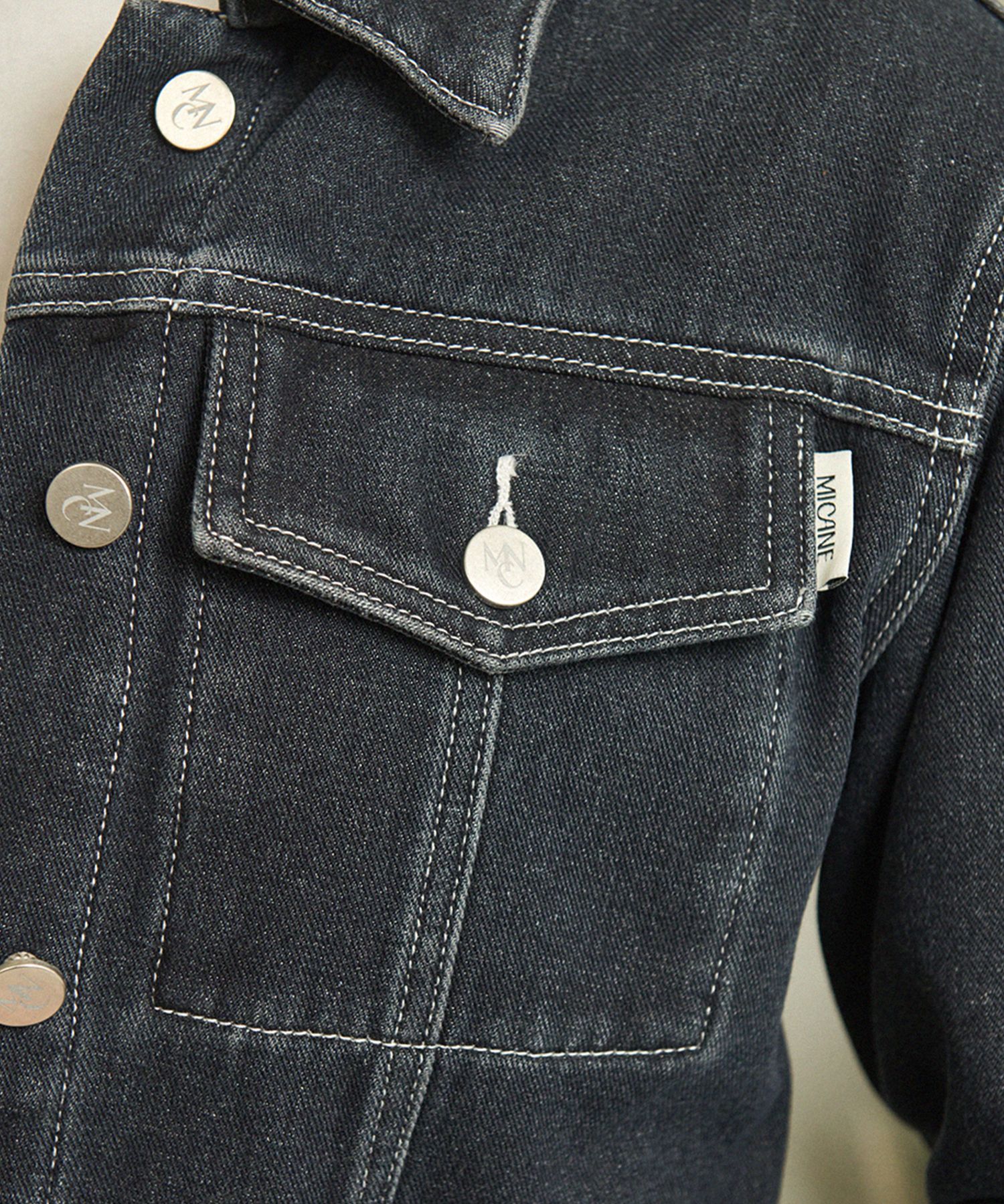 MUSINSA公式 | MICANE [XS-5XL] Erling Stitch Line Denim Cropped Jacket
