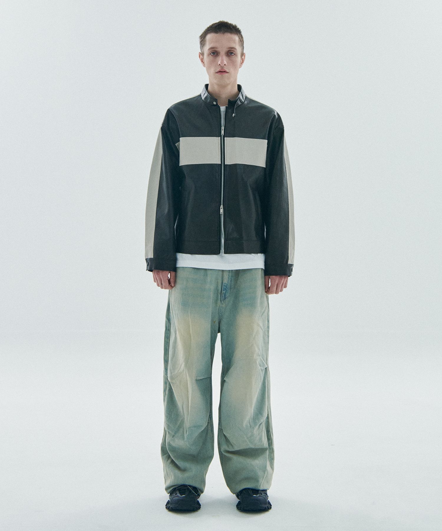 MUSINSA公式 | BLACK MOMENT Vegan leather raglan line bike racing jacket jumper