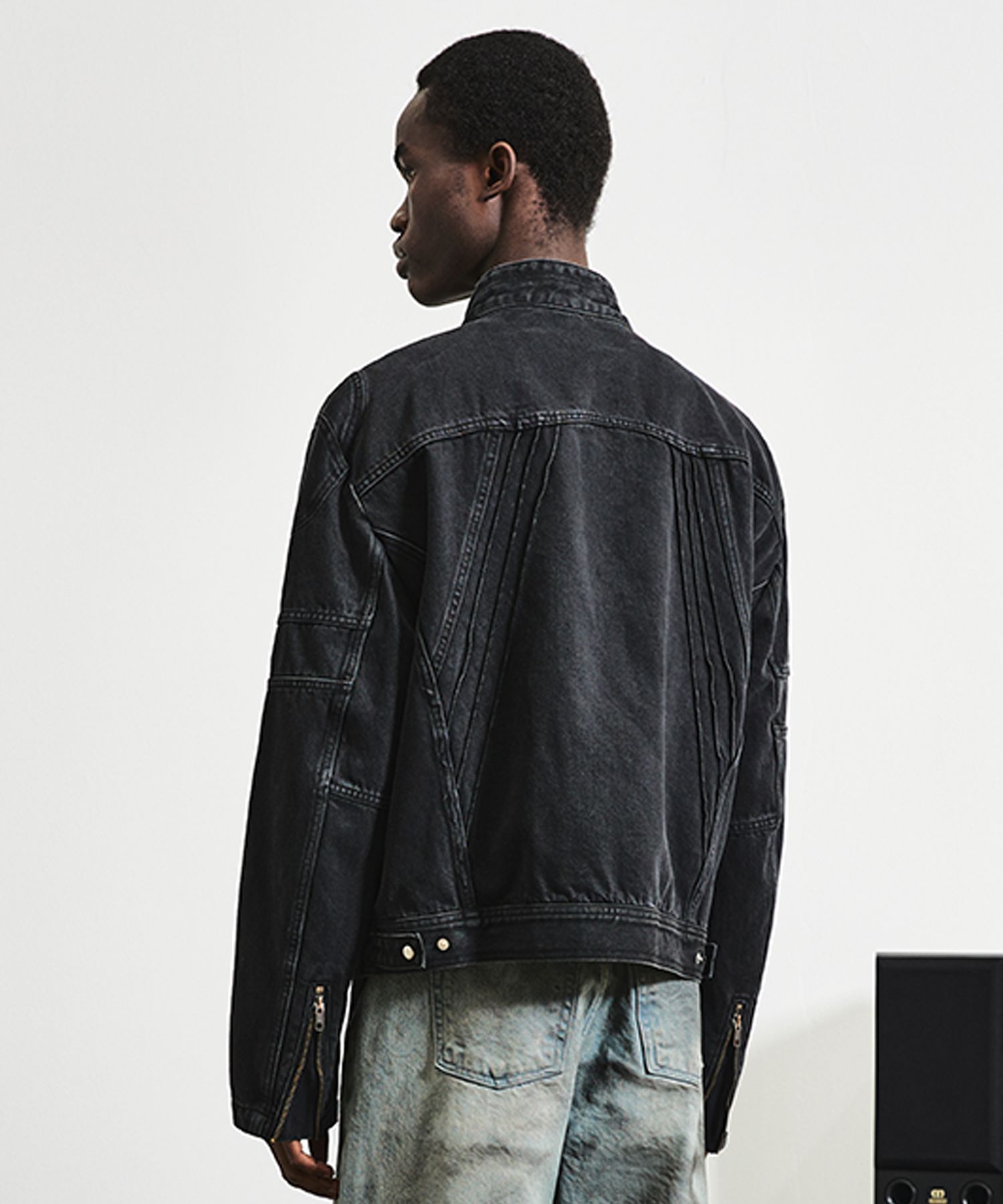 MUSINSA | LMOOD Ash Denim Biker Jacket Vintage Black