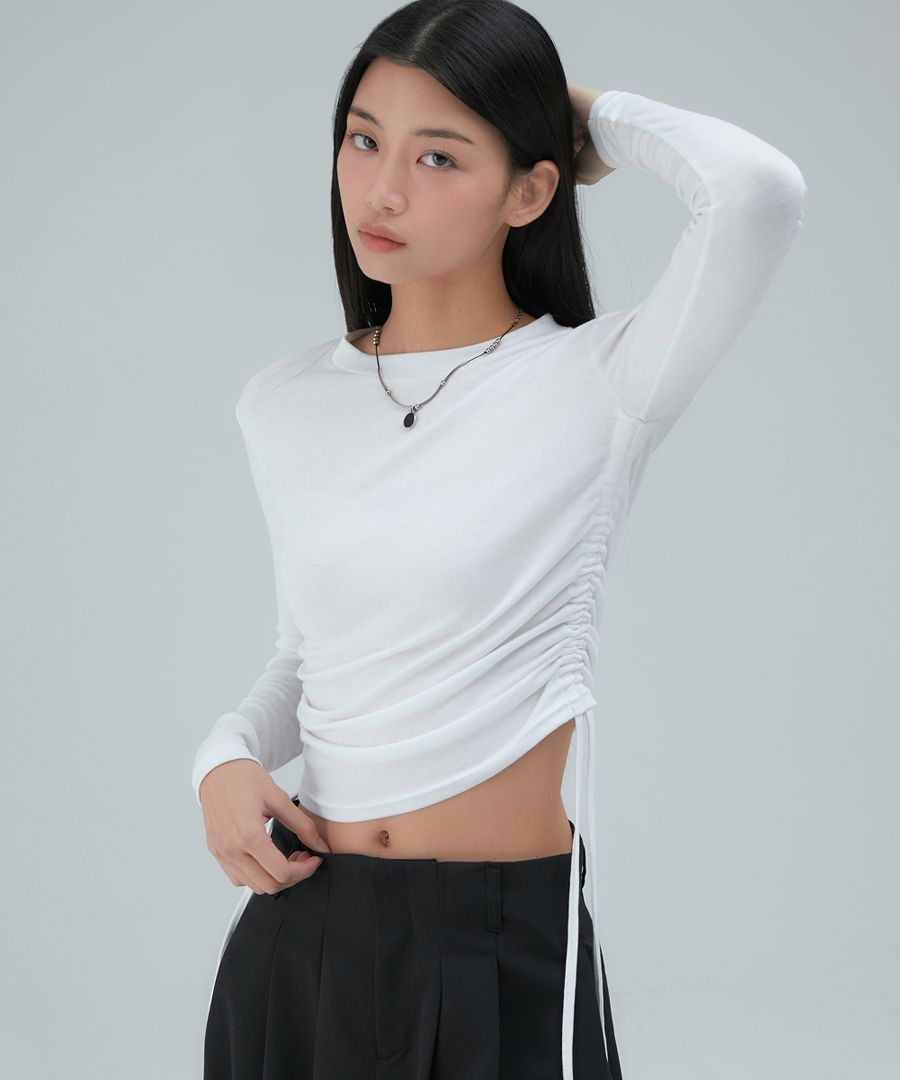 MUSINSA | ACOVER Side string long sleeve t-shirt white