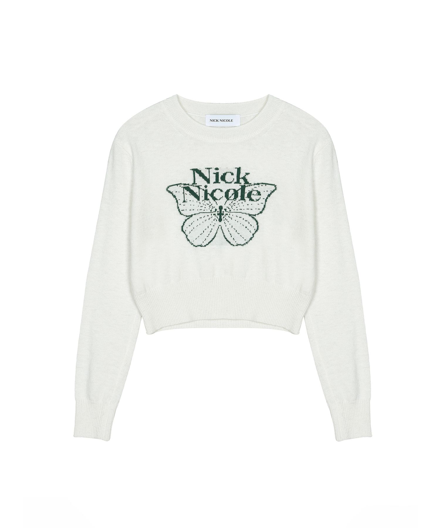 MUSINSA公式 | NICK&NICOLE CASHMERE BUTTERFLY SIGNATURE CROP KNIT_IVORY GREEN