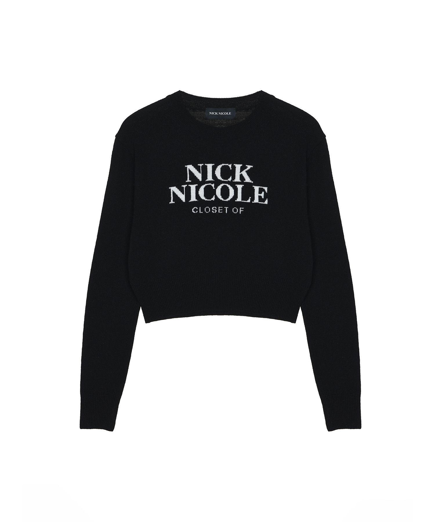 MUSINSA | NICK&NICOLE CASHMERE NICOLE LOGO CROP JACQUARD KNIT_BLACK