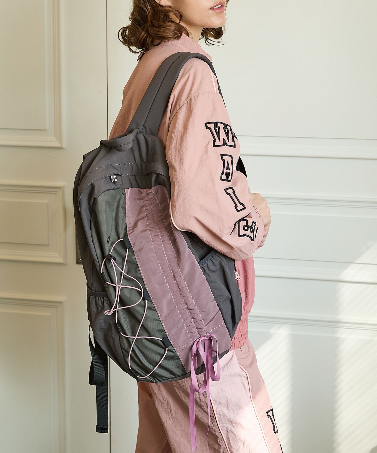 MUSINSA | WAI KEI Half string nylon backpack pink