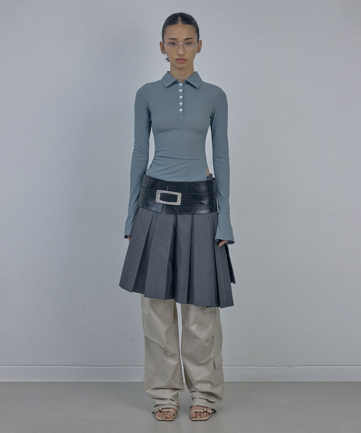 스컬프터(SCULPTOR) Button Down Bell Sleeve Tee Blue Gray - 사이즈 & 후기 | 무신사