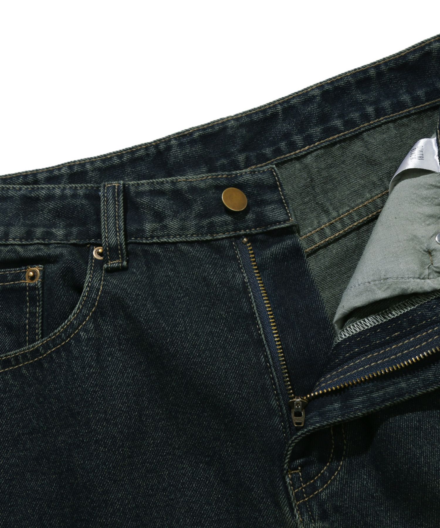 MUSINSA | TRILLION Star Applique Damaged Washed Denim Pants (DEEP GREEN)