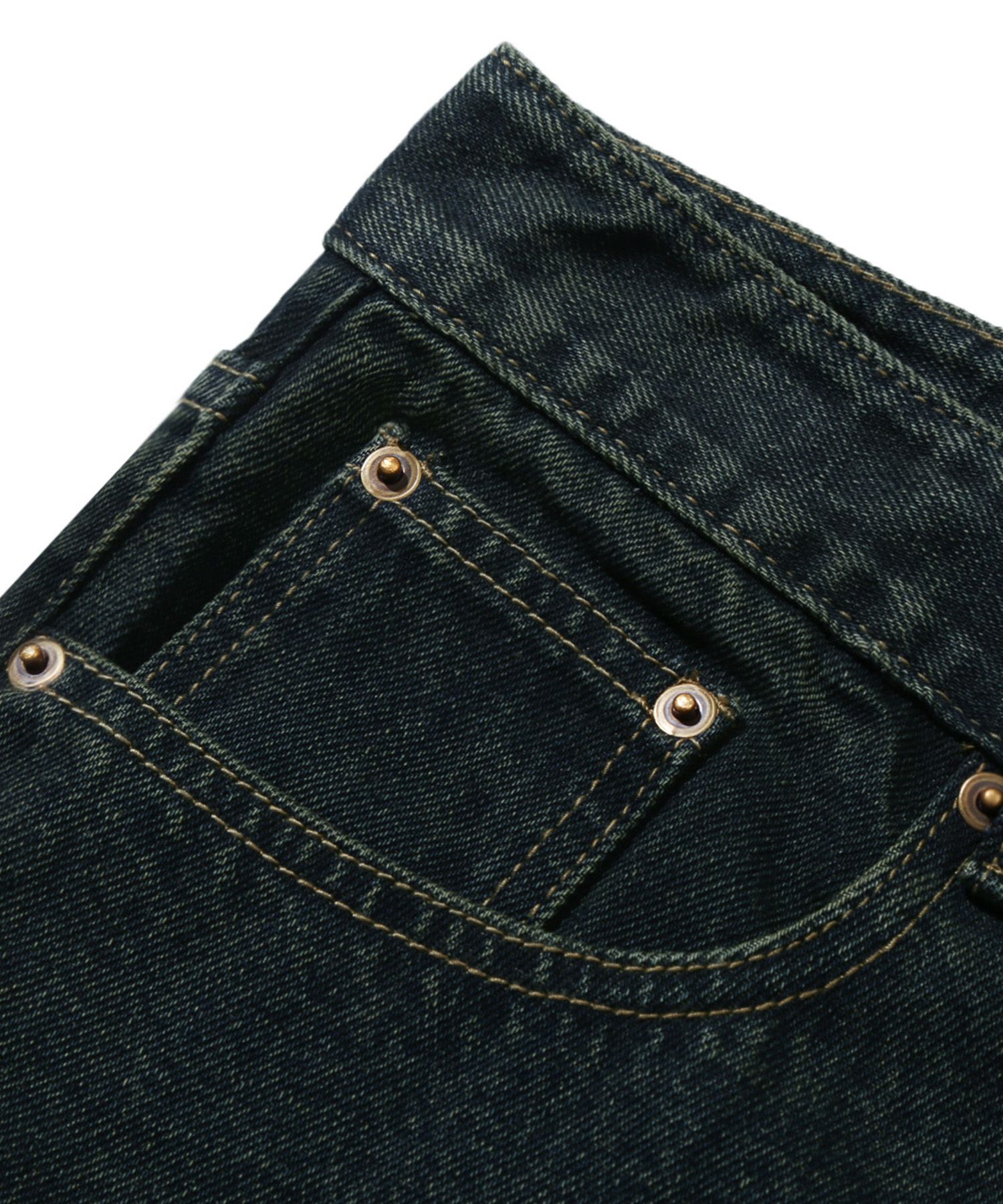 MUSINSA | TRILLION Star Applique Damaged Washed Denim Pants (DEEP GREEN)