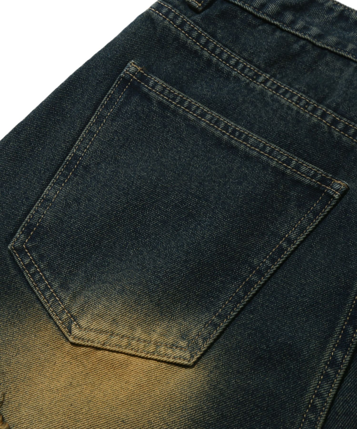 MUSINSA | TRILLION Star Applique Damaged Washed Denim Pants (DEEP GREEN)