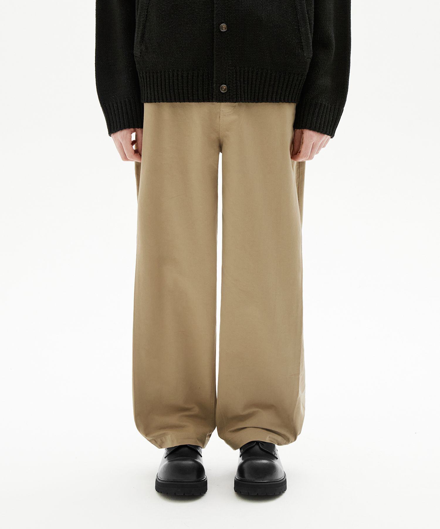 MUSINSA | TRILLION Side tuck snap button wide cotton pants (BEIGE)