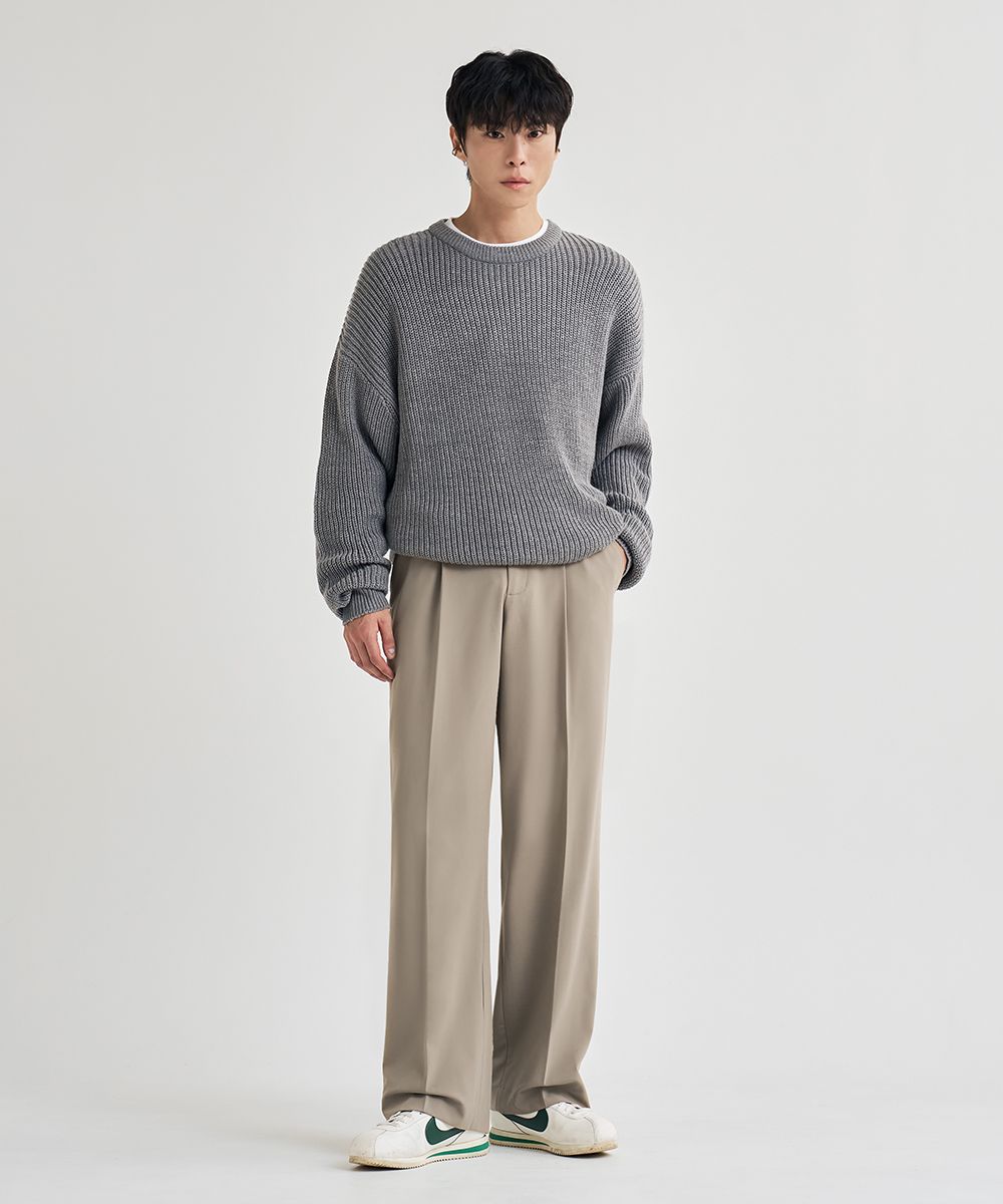 MUSINSA | LEMAIN SECOND [2PACK] One-tuck semi-wide hidden banding slacks - LIGHT GRAY/BEIGE