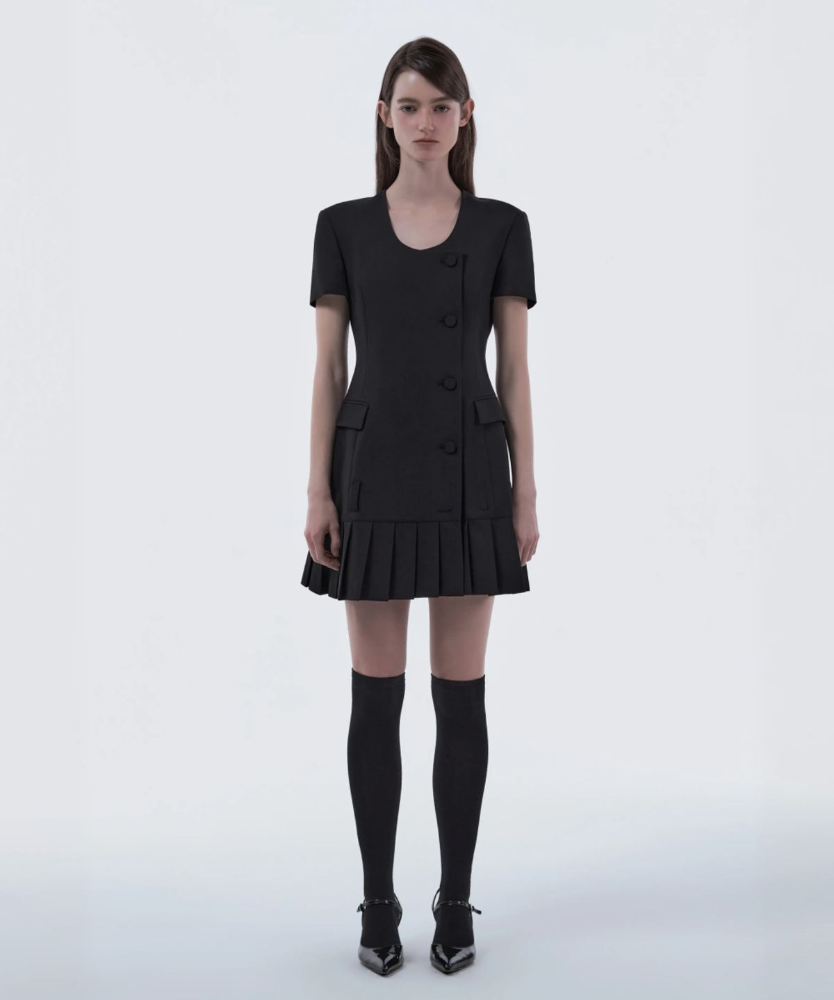 마우솔레움(MAU SOLEUM) Jenn Round Neck Pleated Half-Sleeve Suit Jacket Dress ...