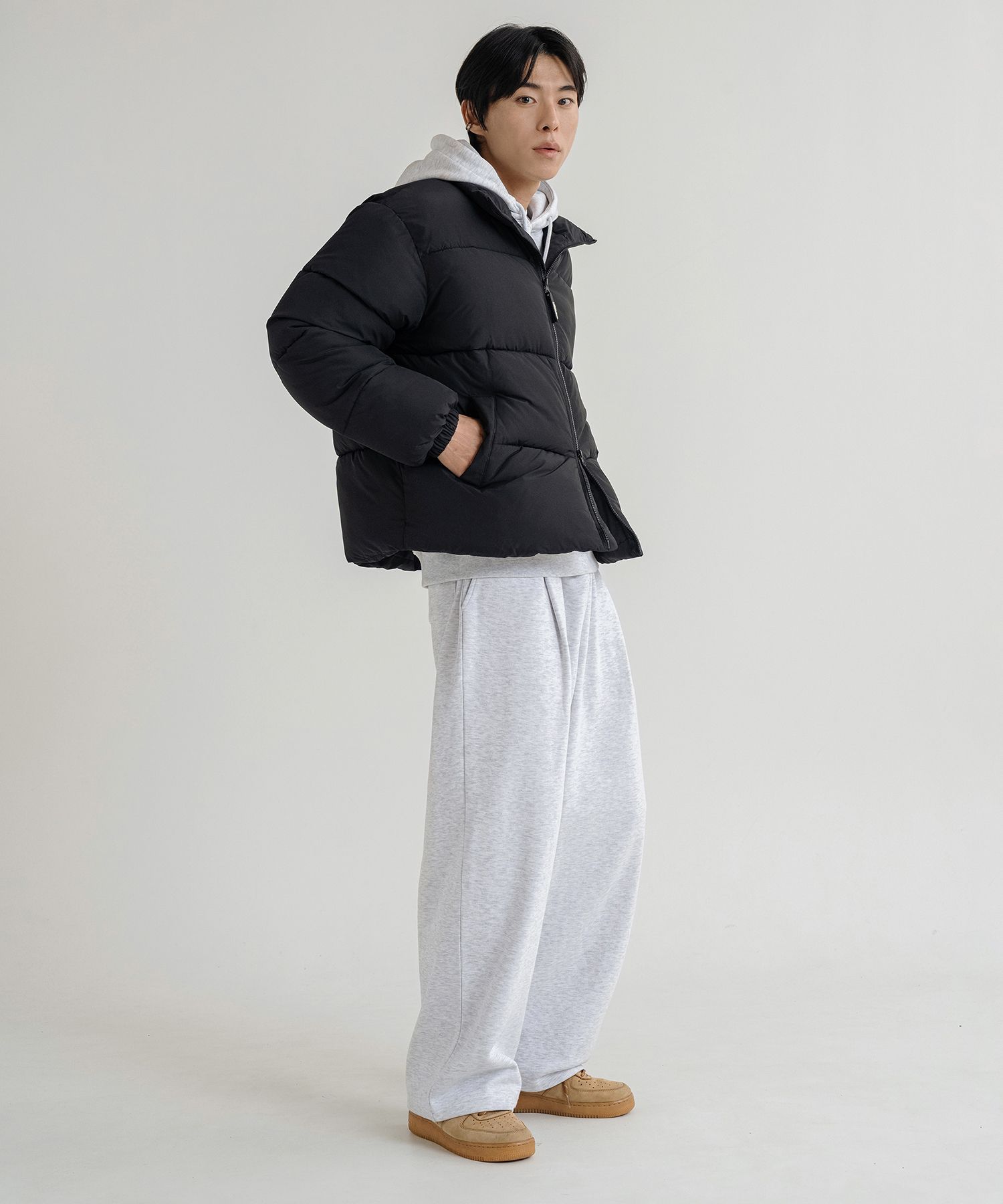 MUSINSA | LEMAIN SECOND [2PACK] ONE-TUCK WIDE SWEAT PANTS - GRAY/WHITE MELANGE