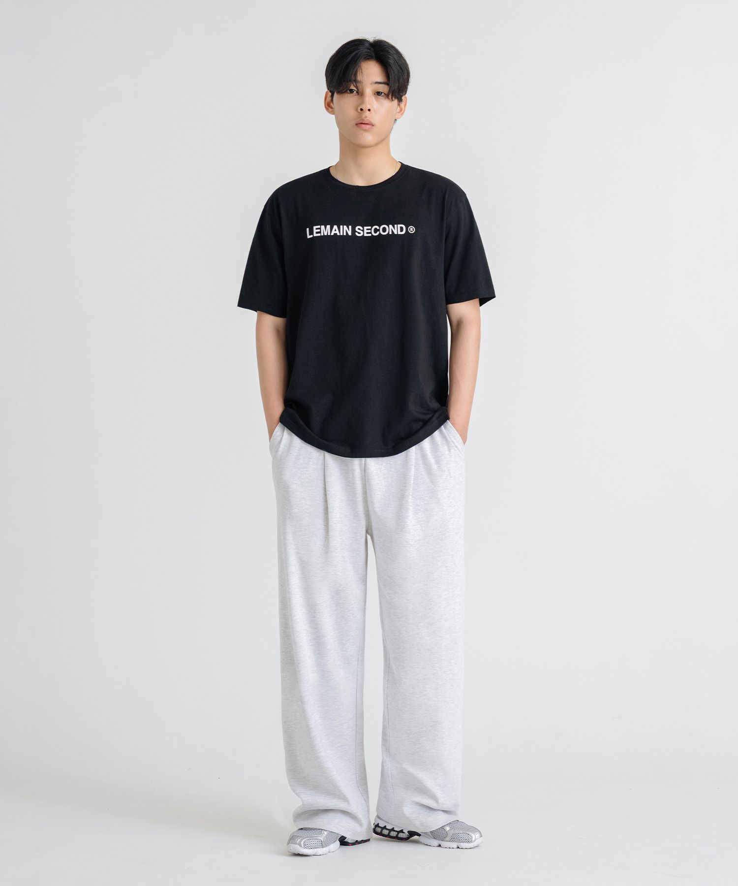 MUSINSA | LEMAIN SECOND [2PACK] ONE-TUCK WIDE SWEAT PANTS - GRAY/WHITE MELANGE