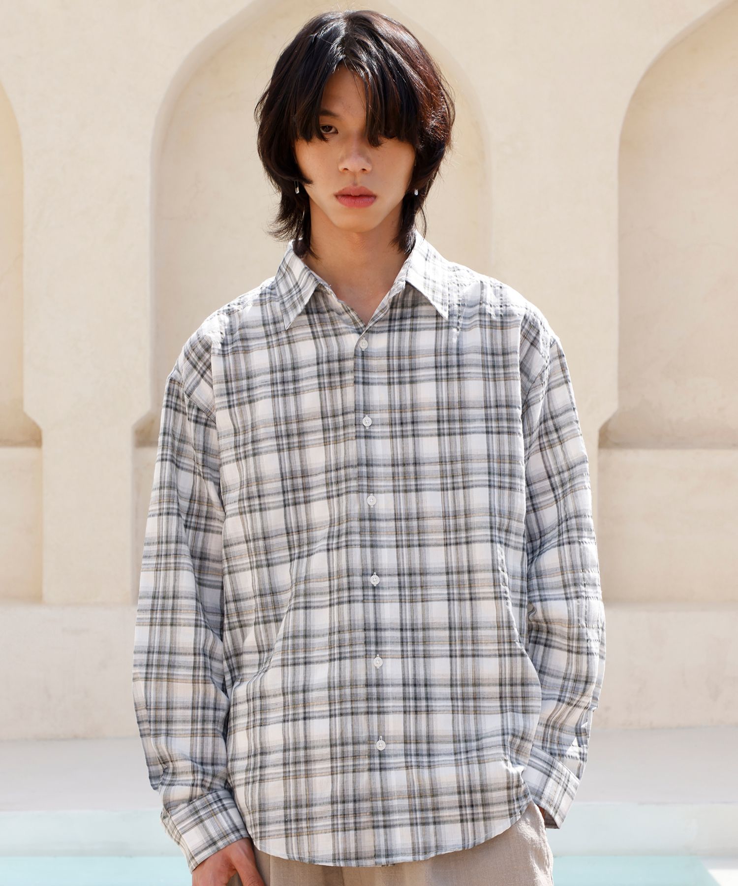 MUSINSA | SIGNATURE Ocean Breeze Checkered Shirt [White]