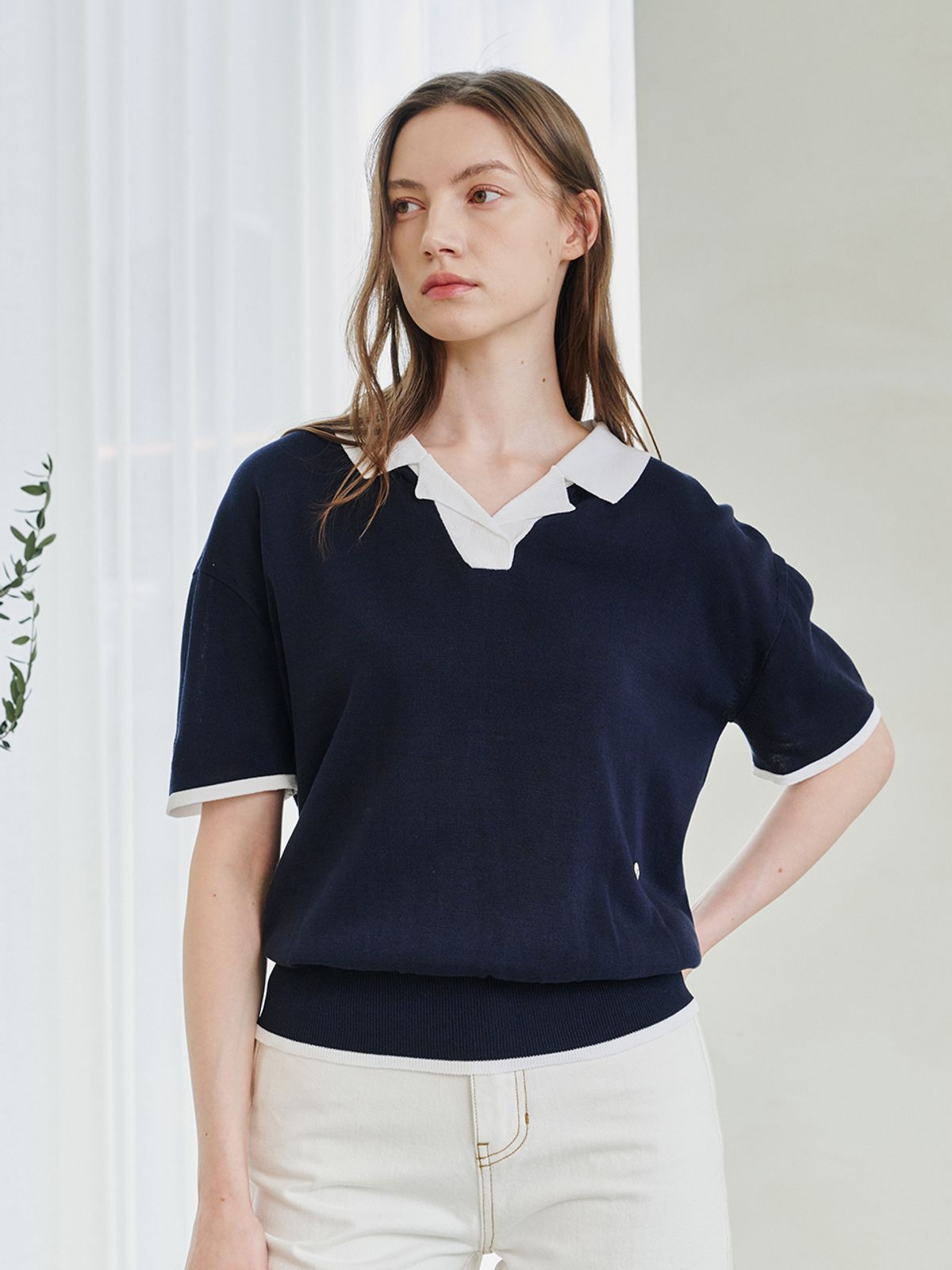 누브(NOUVE) Color Combi Collar Knit - Navy - 사이즈 & 후기 | 무신사