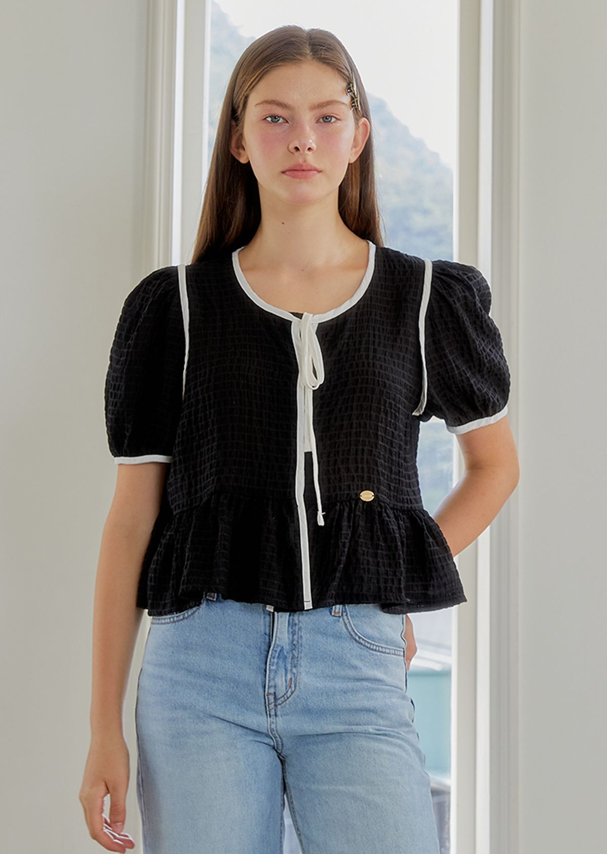 아노에틱(ANOETIC) ANC WAVE RIBBON PUFF BLOUSE_BLACK - 사이즈 & 후기 | 무신사