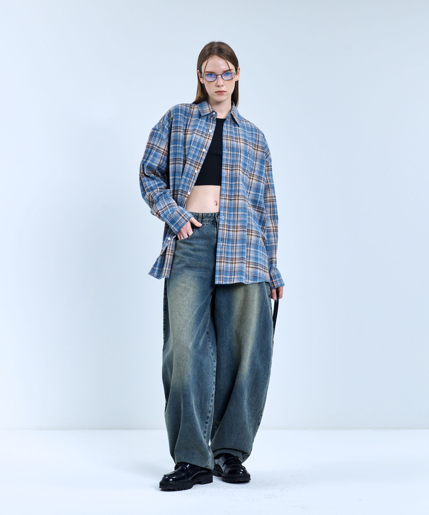 MUSINSA | STANDARDERROR 87-STAN083 Retro plaid overfit pocket long ...