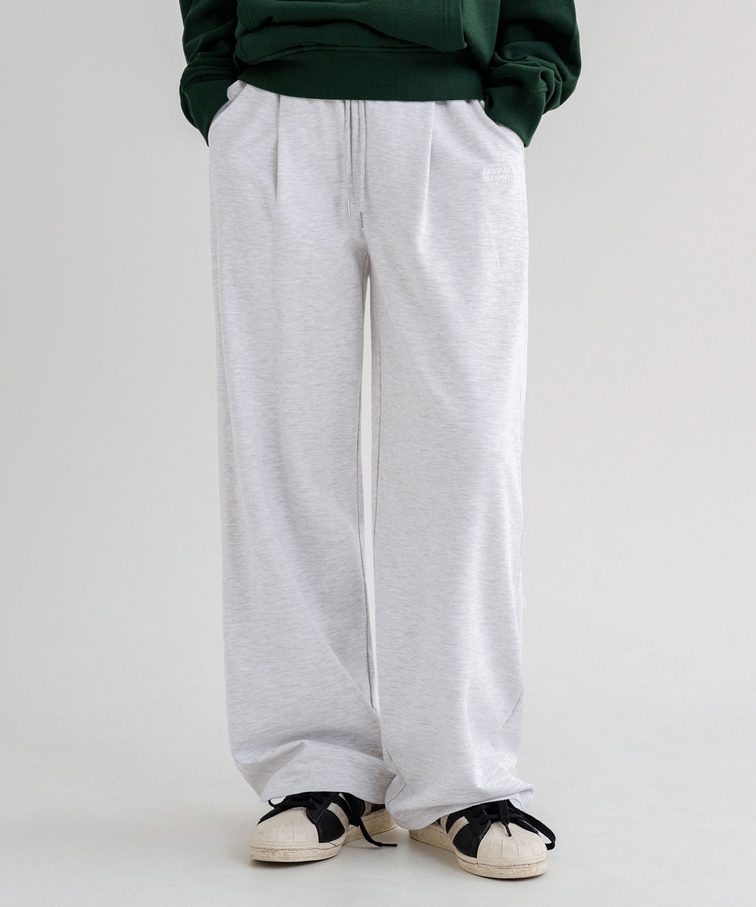 MUSINSA | LEMAIN SECOND ONE-TUCK WIDE SWEAT PANTS [WHITE MELANGE]