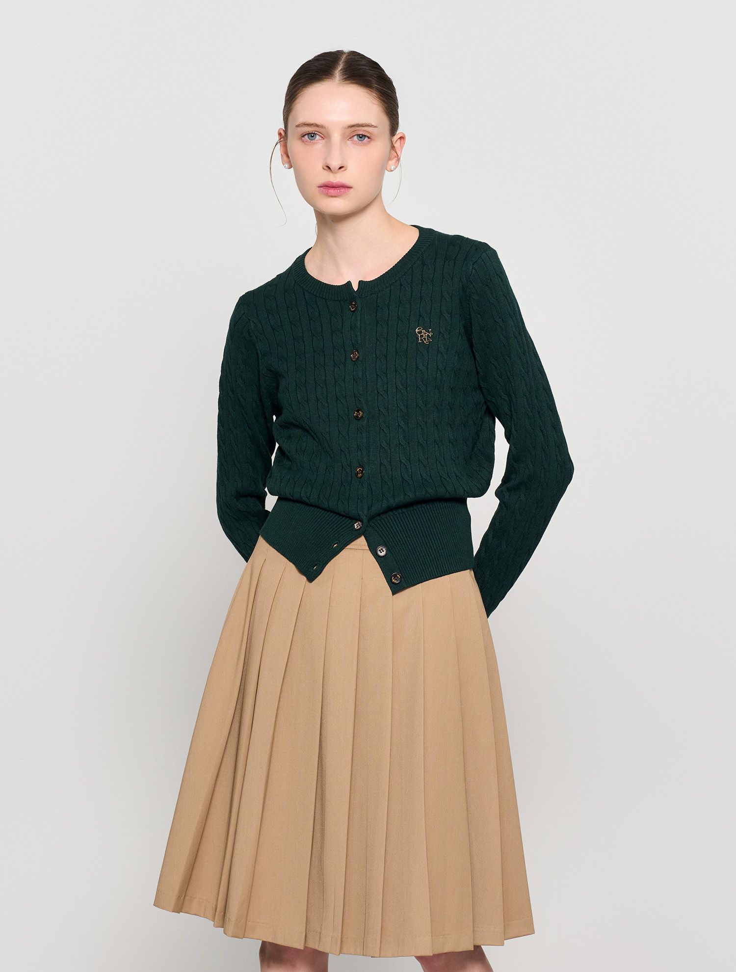 MUSINSA | GENERAL IDEA Signature Superfine Wool Cable Cardigan [DEEP ...