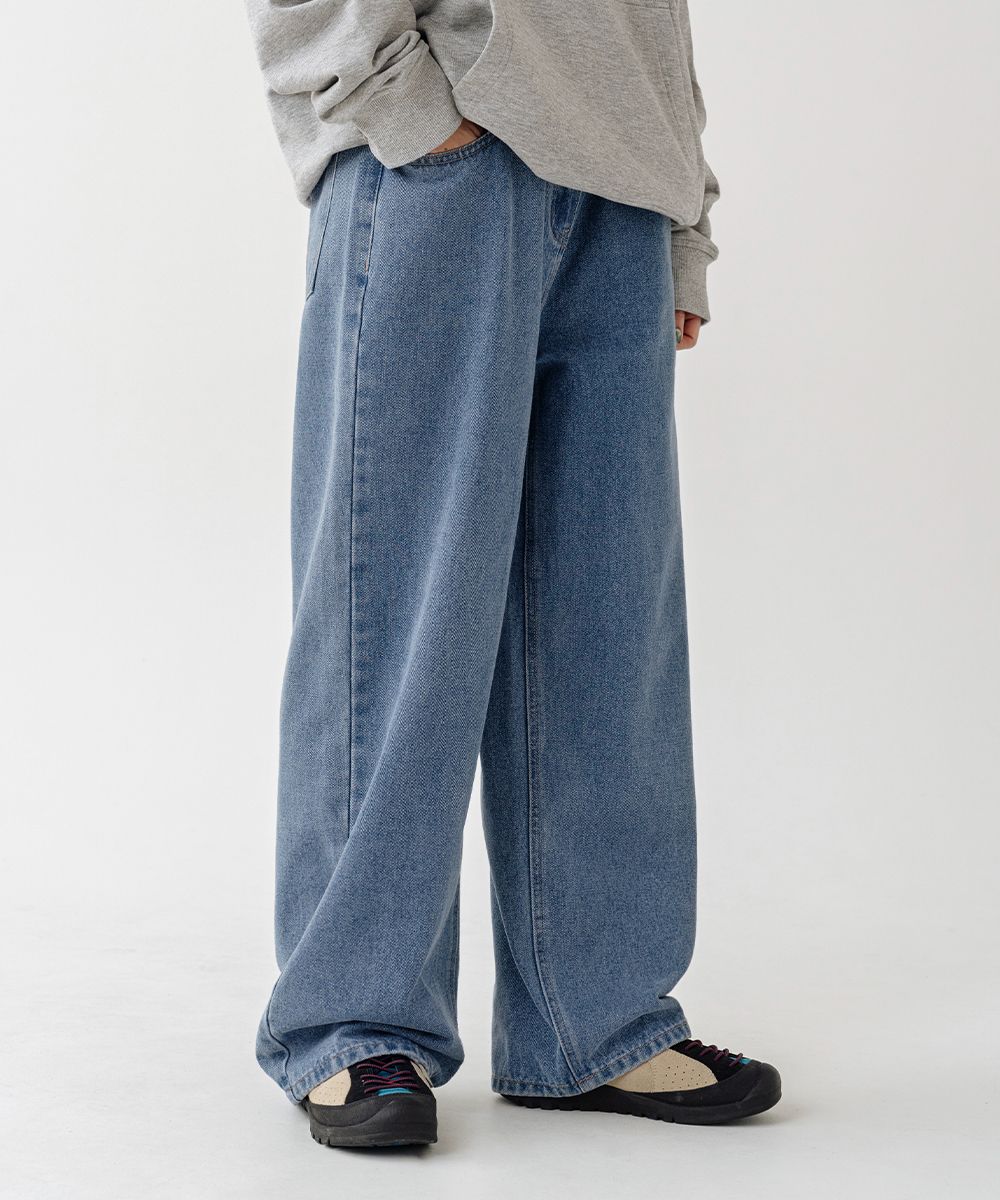 MUSINSA | LEMAIN SECOND Natural Washing Wide Denim Pants [Medium Blue]