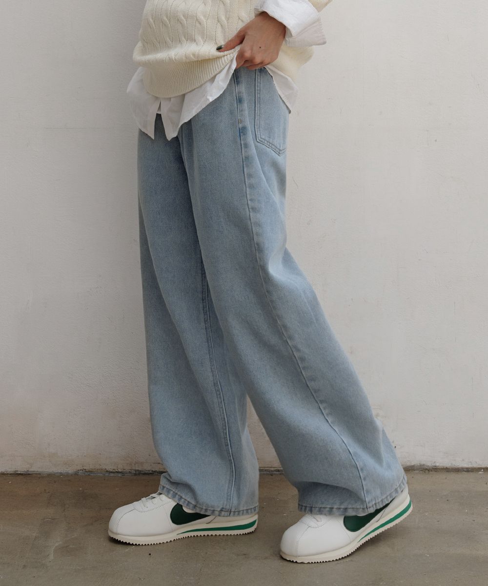 MUSINSA | LEMAIN SECOND Natural washing wide denim pants [light blue]