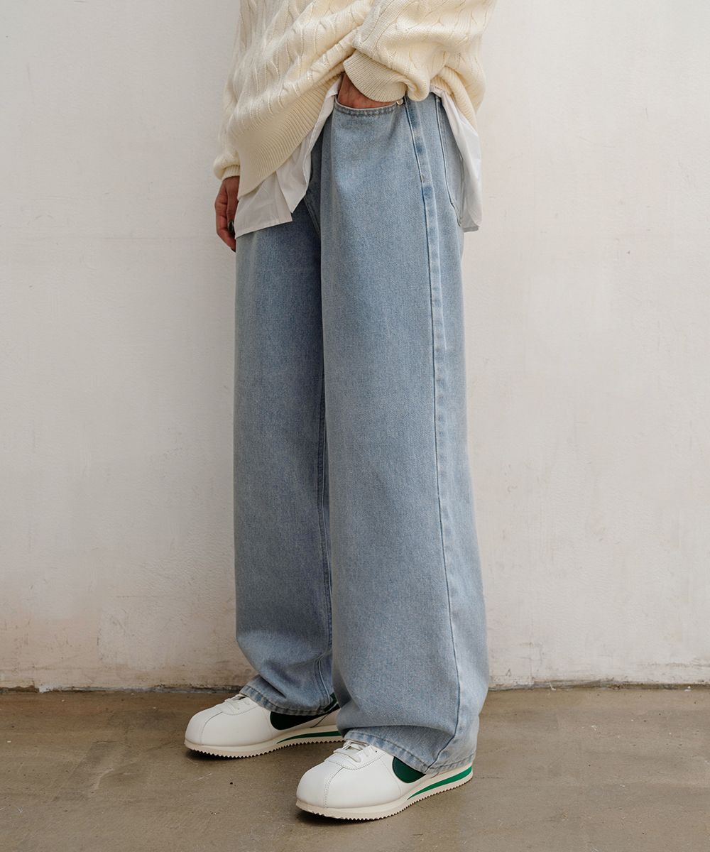 MUSINSA | LEMAIN SECOND Natural washing wide denim pants [light blue]