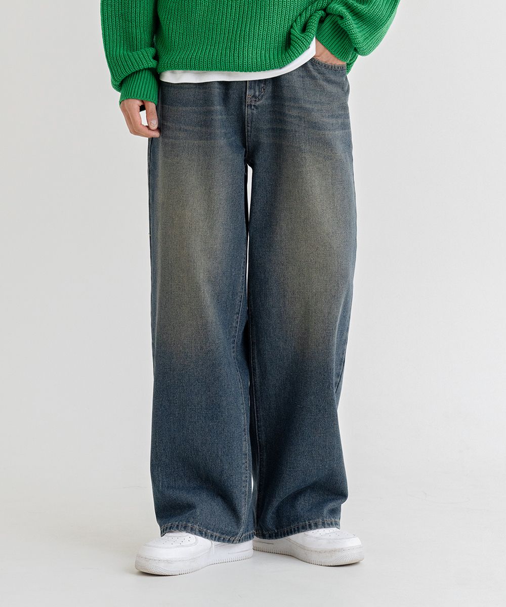 MUSINSA | LEMAIN SECOND Vintage Catwash Wide Denim Pants [Sand Blue]
